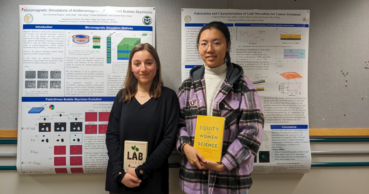 Thea Liao '25 and Eva K Carmona-Rogina '25 win in CUWiP Poster Competition